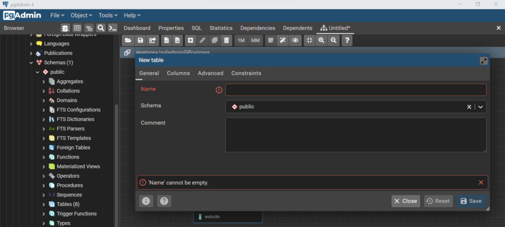Data Modeling with ERD features in pgAdmin