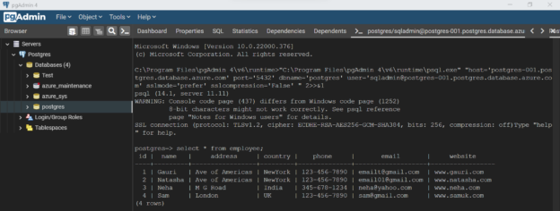Querying Data From Azure Database For Postgresql Using Psql