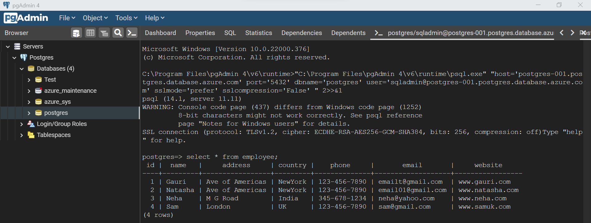 Querying Data From Azure Database For PostgreSQL Using Psql
