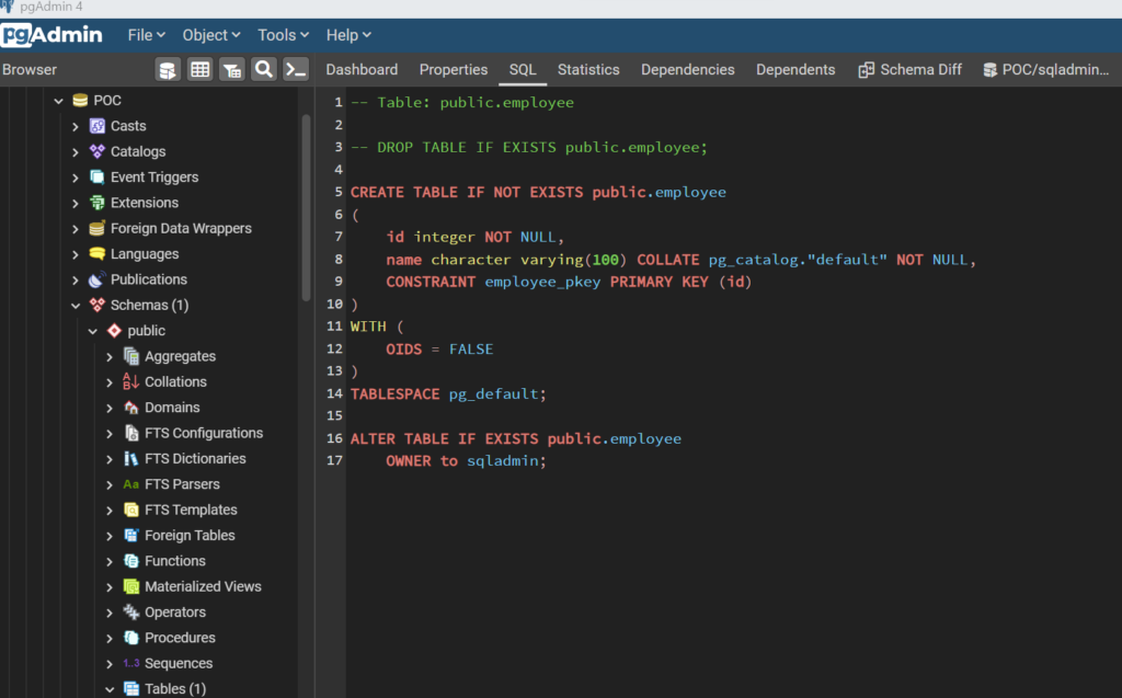 Managing schema in Azure Database for PostgreSQL using pgAdmin