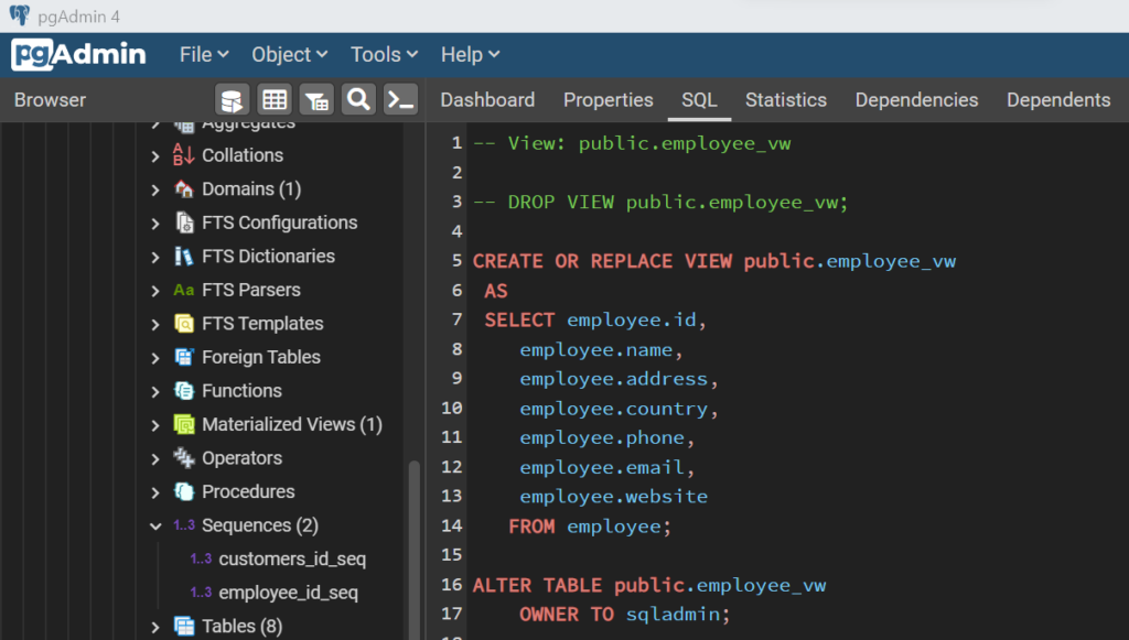 Managing schema in Azure Database for PostgreSQL using pgAdmin