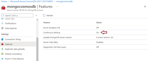 How to configure Continuous backup for Azure Cosmos DB account