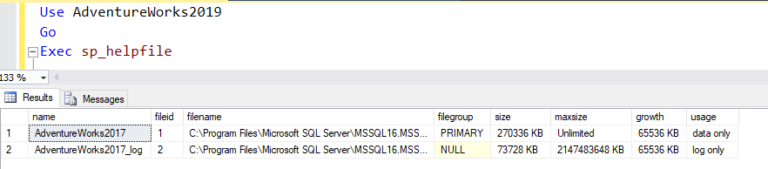 Use of the RESTORE FILELISTONLY command in SQL Server