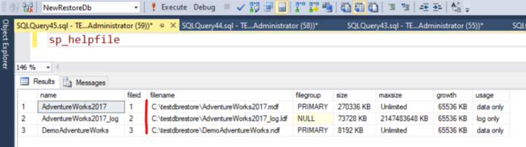 Use of the RESTORE FILELISTONLY command in SQL Server