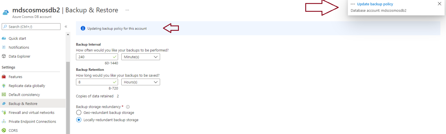 Configure backup storage redundancy for Azure Cosmos DB account