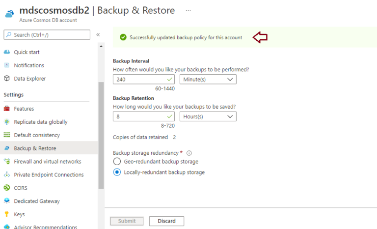 Configure backup storage redundancy for Azure Cosmos DB account