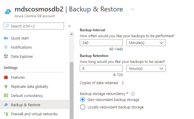 Configure backup storage redundancy for Azure Cosmos DB account